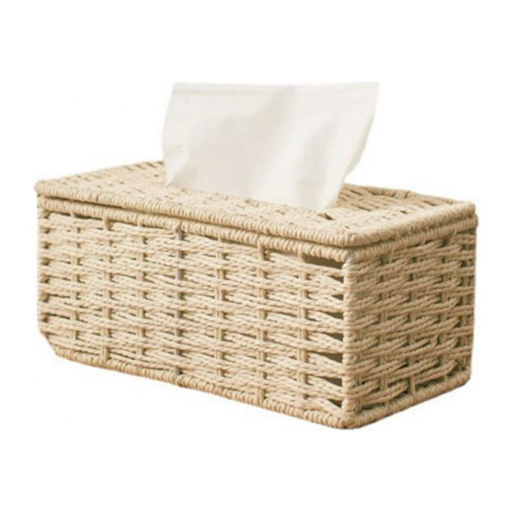 Natural Paper Rope Square Tissue Box for Kitchen, Bathroom, Car, Beige ...