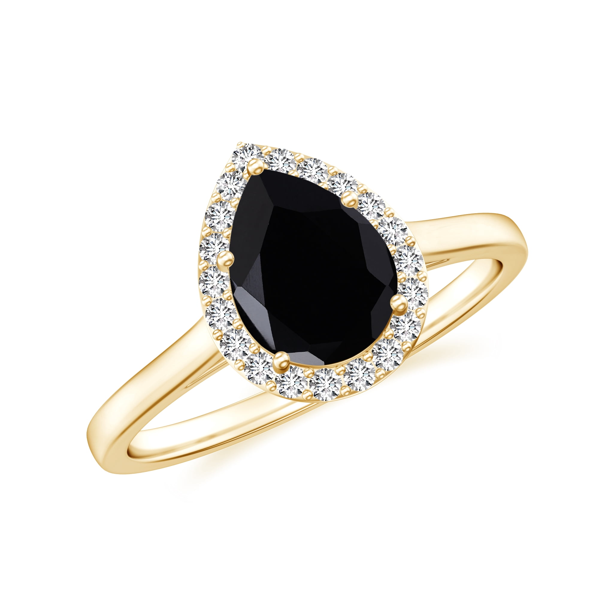 Natural Pear Shaped Black Onyx Halo Engagement Ring with Moissanite in ...