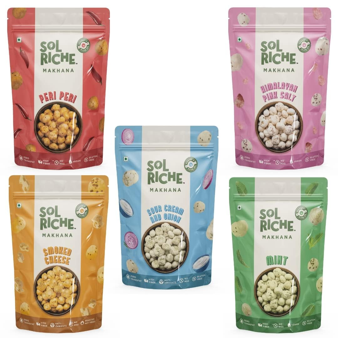 Natural Peri Peri + Himalayan Pink Salt + Mint + Sour Cream & Onion + Smoked Cheese Makhana By ...