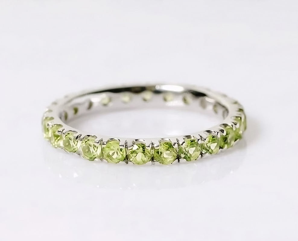 Natural Peridot Full Eternity Band Ring, Peridot Round Band Ring ...