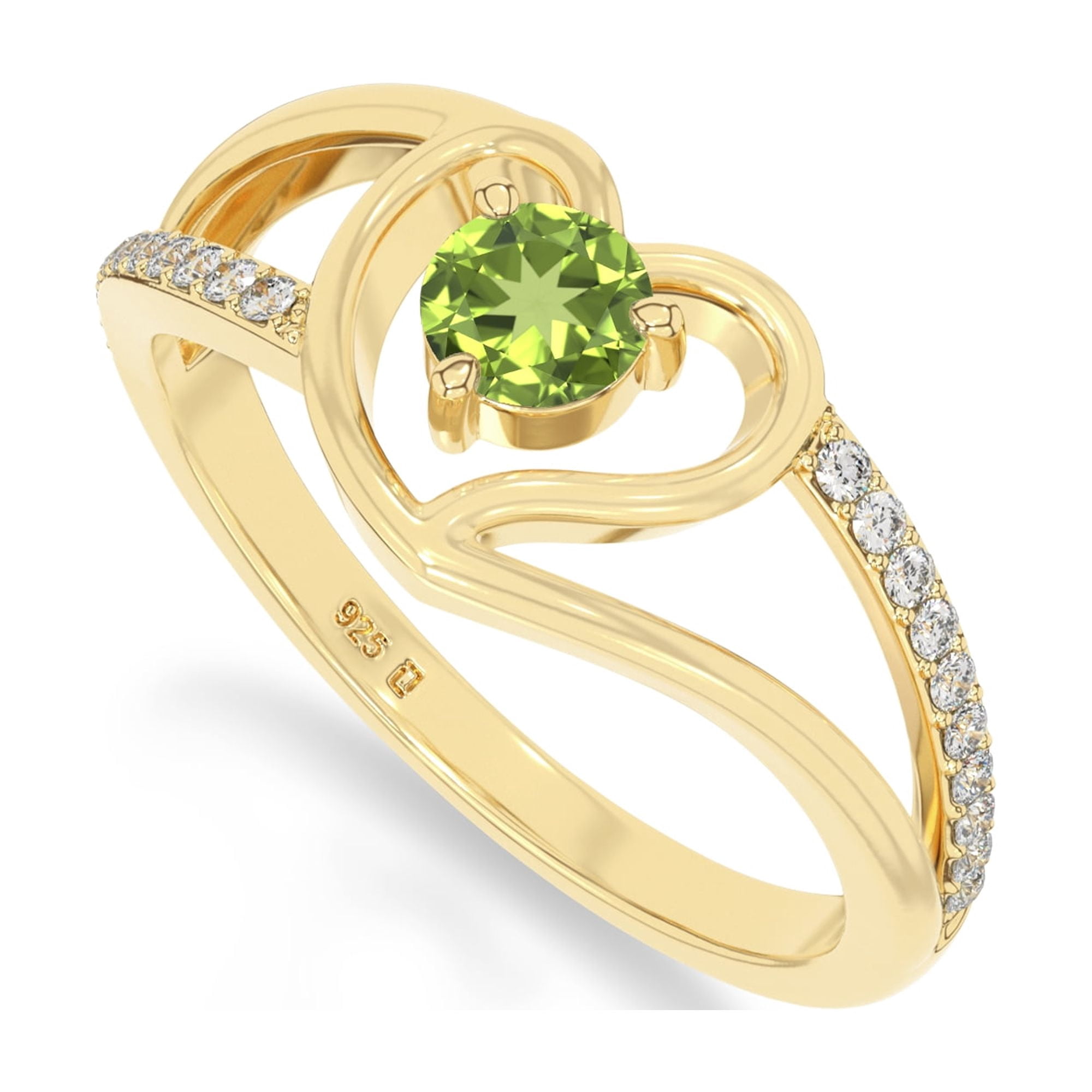 Natural Peridot Heart Promise Rings for Women in 18K Yellow Gold ...