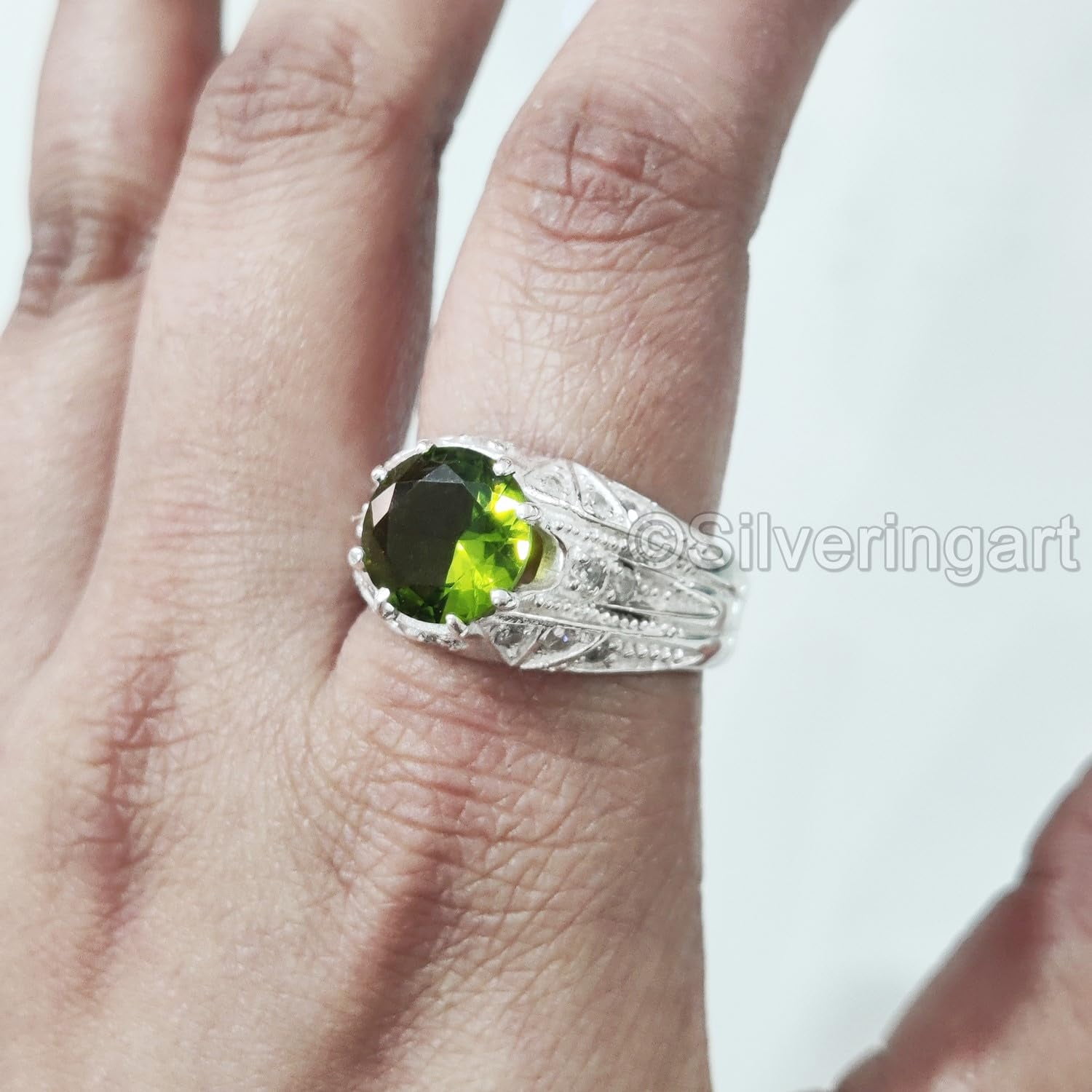 Natural Peridot Mans Ring, AAA Peridot Ring, August Birthstone, Silver ...