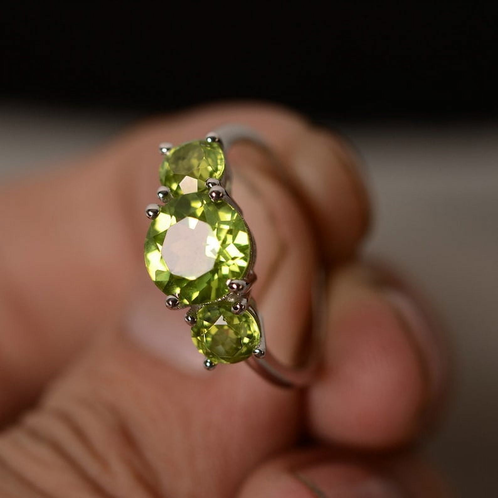 Natural Peridot Ring Three Stone Ring Peridot Gemstone Ring Sterling ...