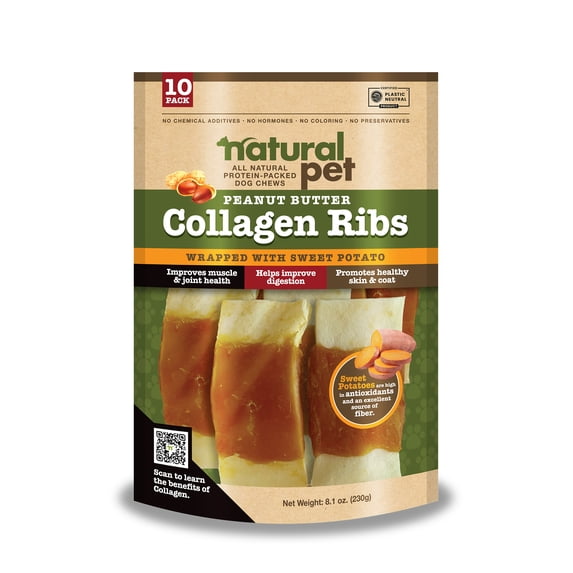 Natural Pet Collagen Peanut Butter Ribs with Sweet Potato, 10 Count ...