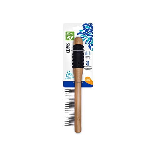Only Natural Pet Comb with Rotating Teeth and Bamboo Handle for Dogs ...