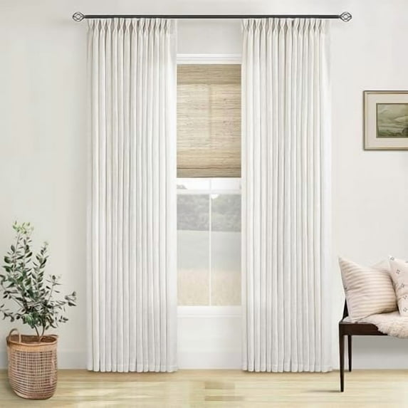 Natural Pinch Pleated Linen Curtains 78 Inches Long 2 Panels for Living ...