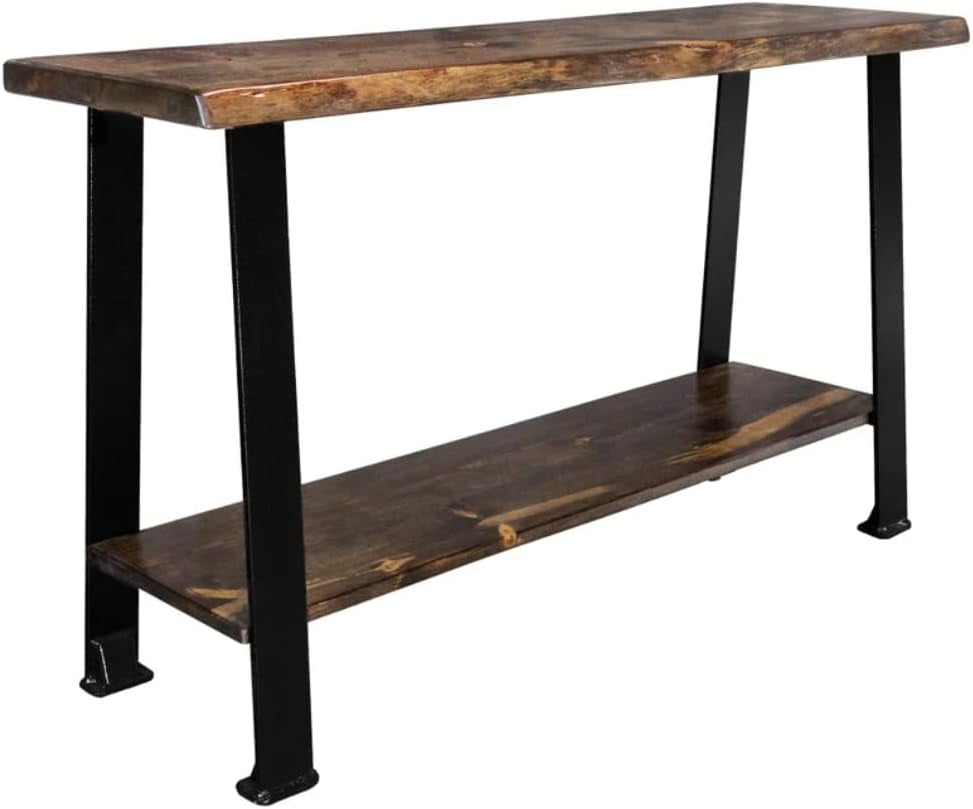 Natural Pine Live Edge Console Table with Shelf, Rustic Vintage Sofa ...