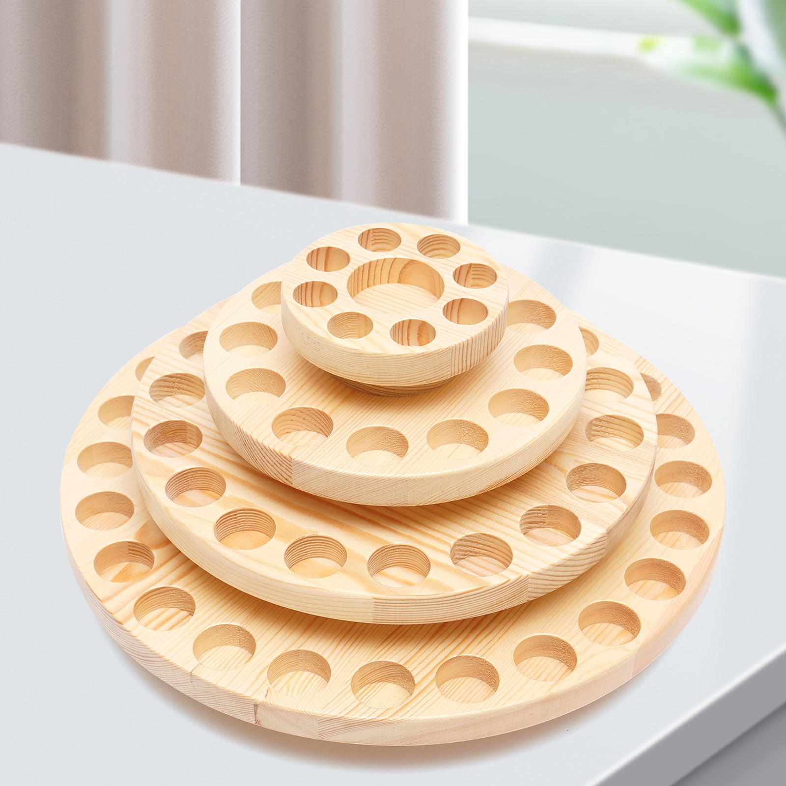 Natural Pine Wood Essential Oils Display Rack, Rotatable Discs with ...