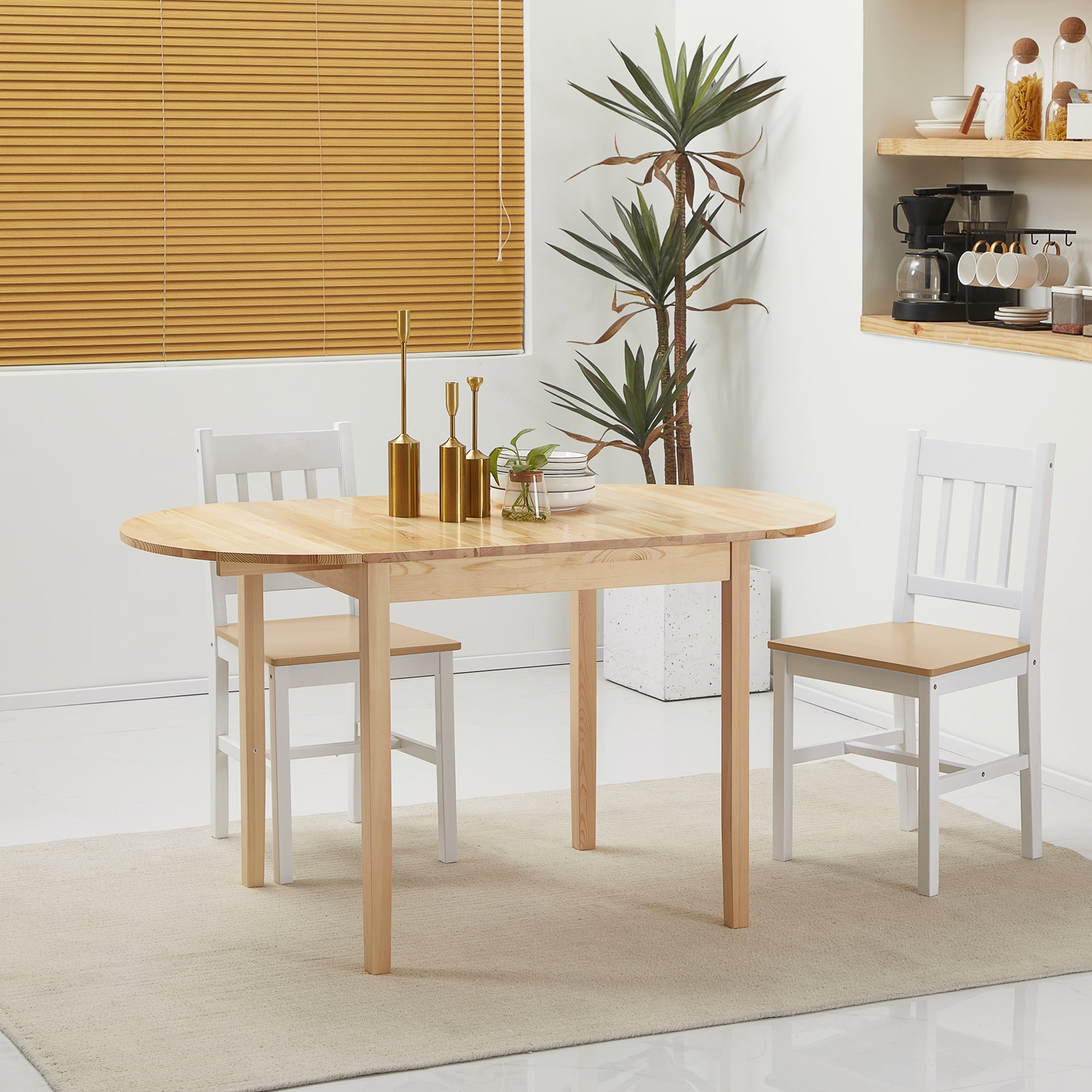 Natural Pinewood Drop Leaf Dining Table & Chair Set - Versatile 55 ...