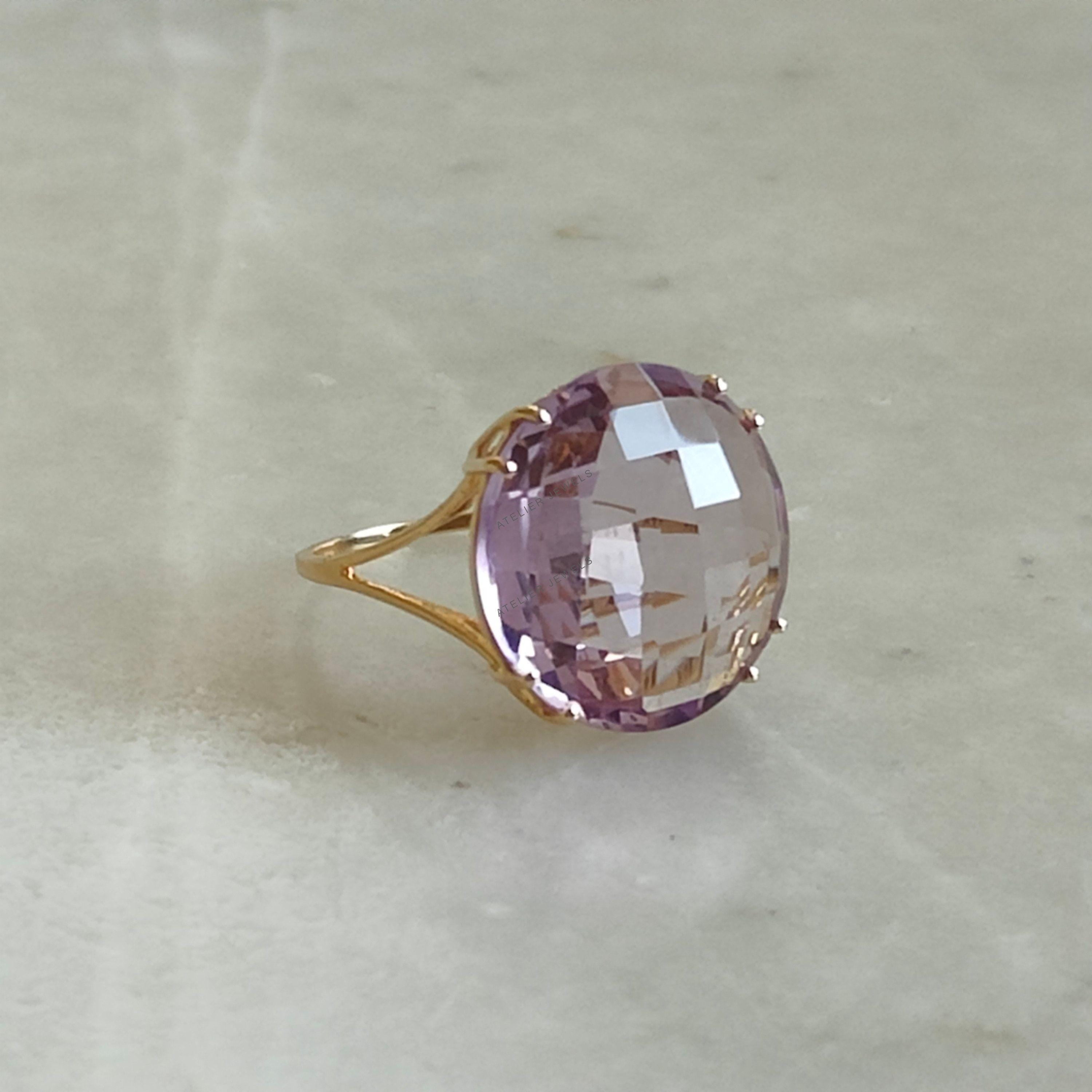Natural Pink Amethyst Ring, 14k Solid Yellow Gold Pink Amethyst Ring ...