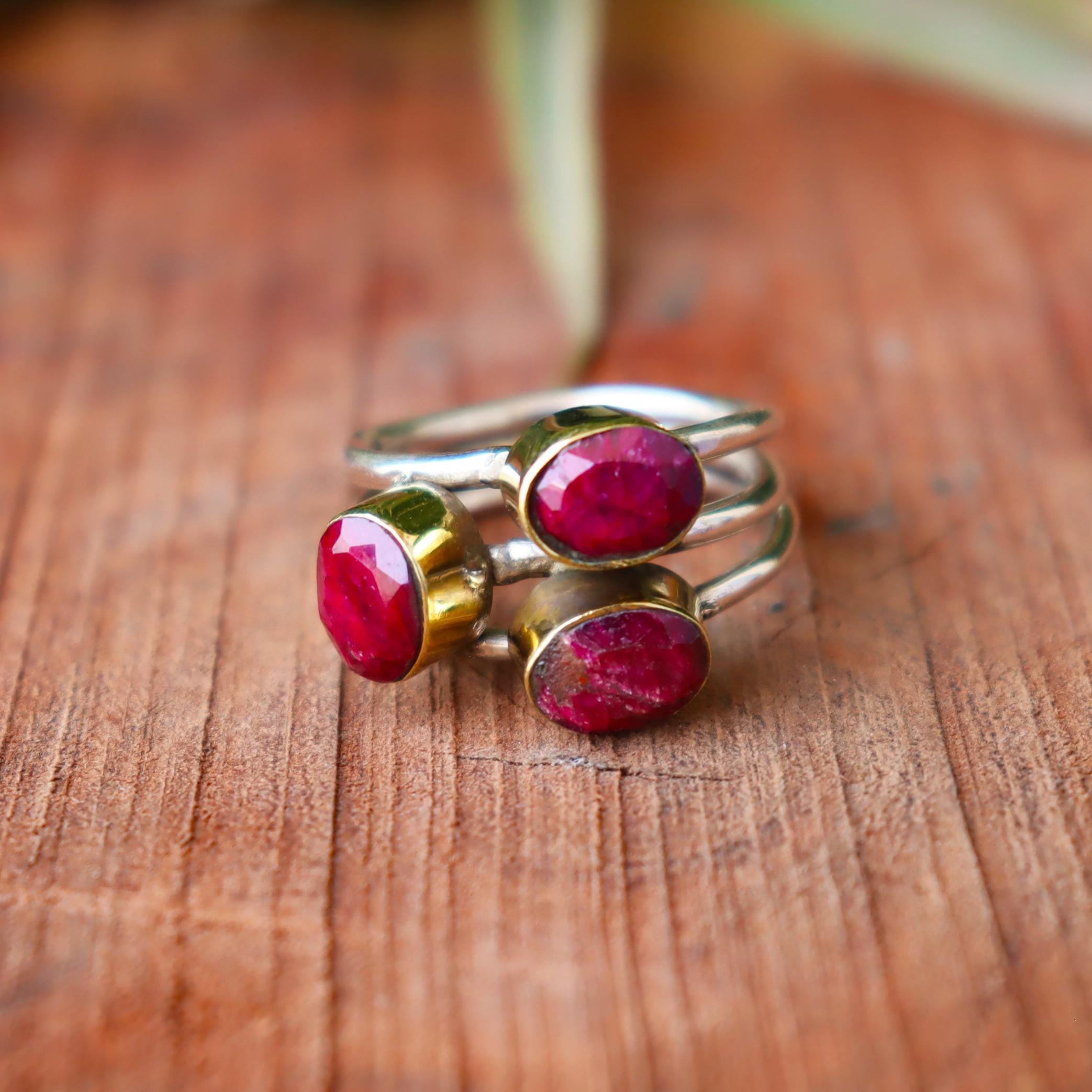 Natural Pink Ruby Gemstone Ring, 925 Sterling Pure Silver Ring, Charm ...