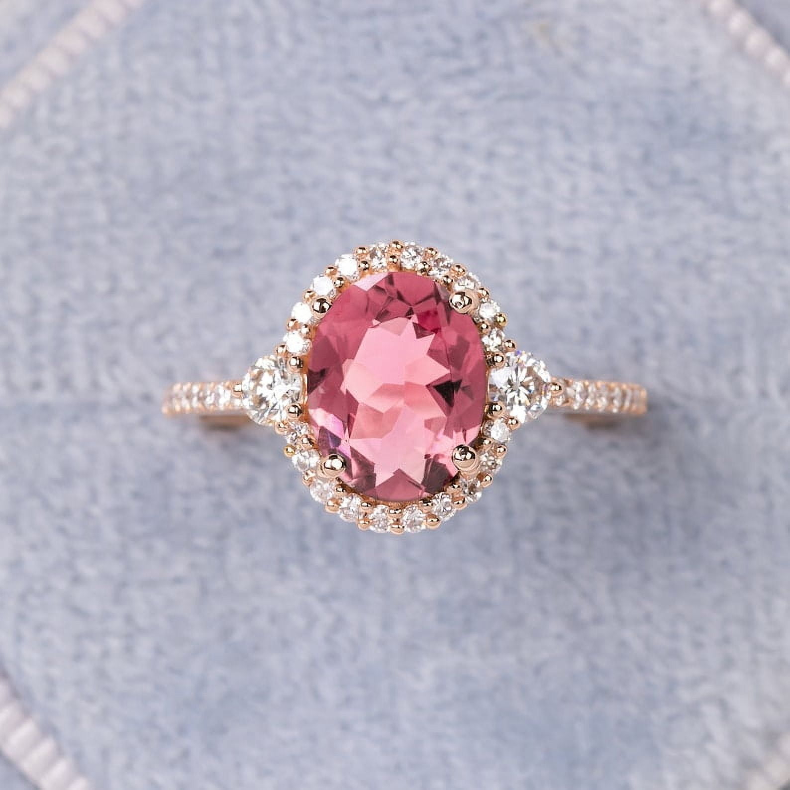Natural Pink Tourmaline Engagement Ring,Halo Diamond Bridal Ring,14k Solid Gold,Oval Cut ...