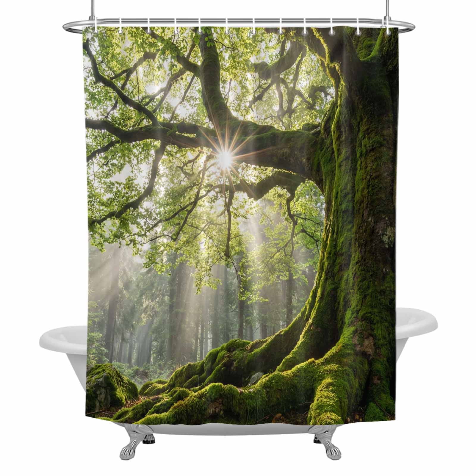 Natural Plant Shower Curtain, Landscape Green Lighting Tree Waterproof ...