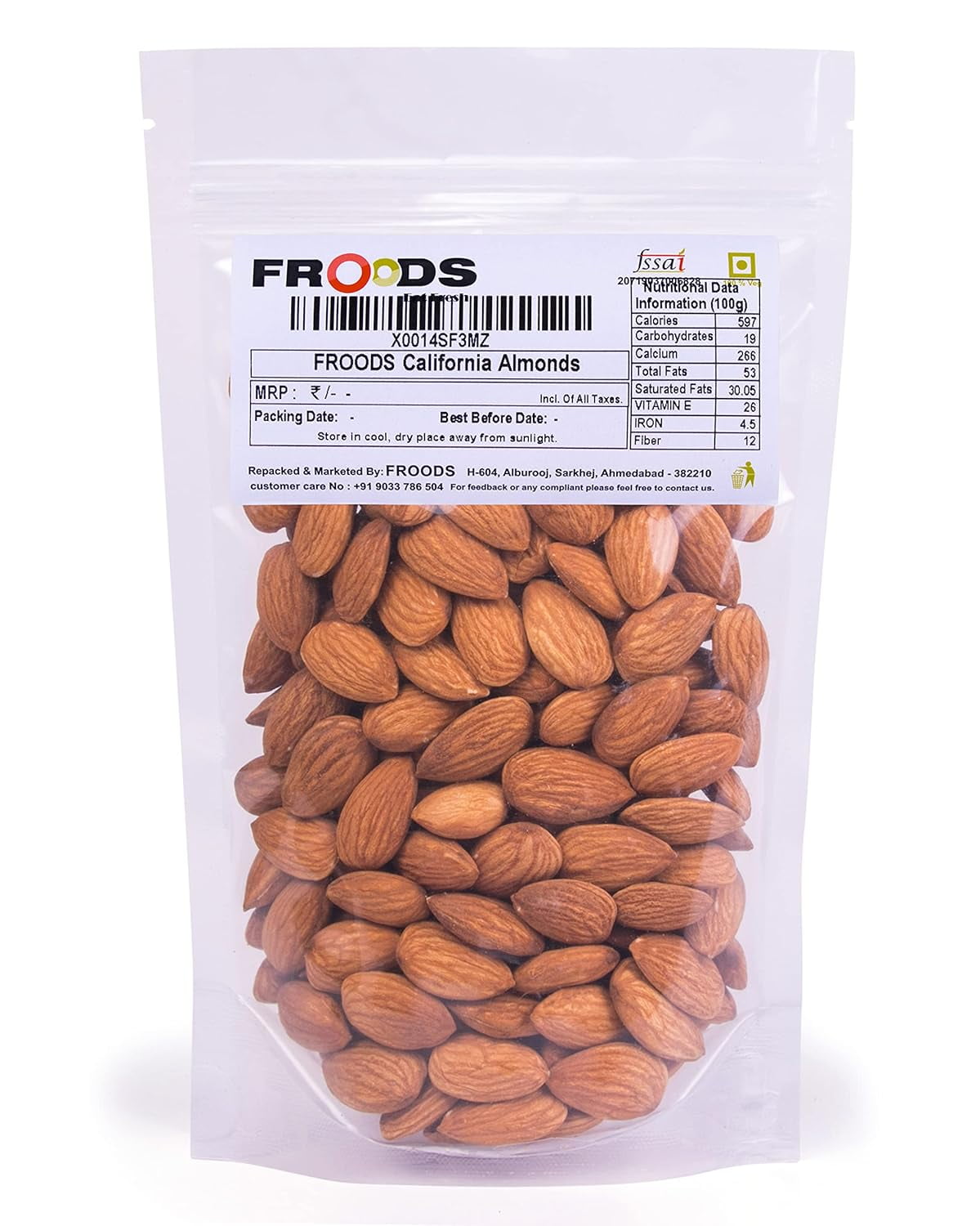 Natural Premium California Almonds By Froods 250gm, | Great Source Of Healthy Vitamin E Almonds ...