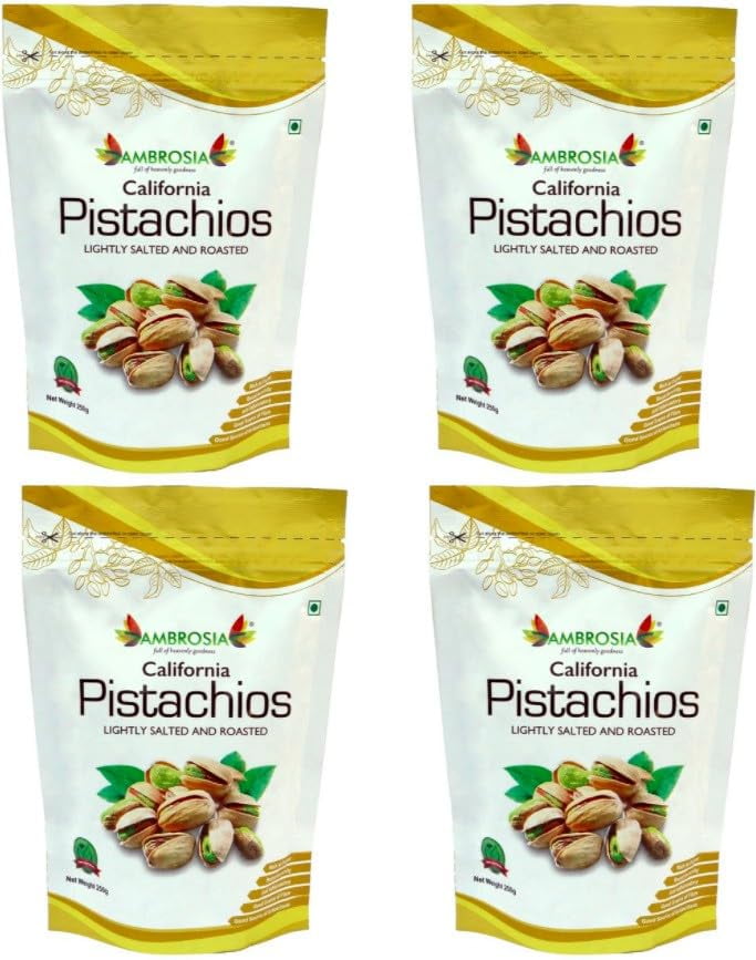 Natural Premium California Lightly Salted & Roasted Pistachios By Ambrosia 1kg, (250gm * Pack Of ...