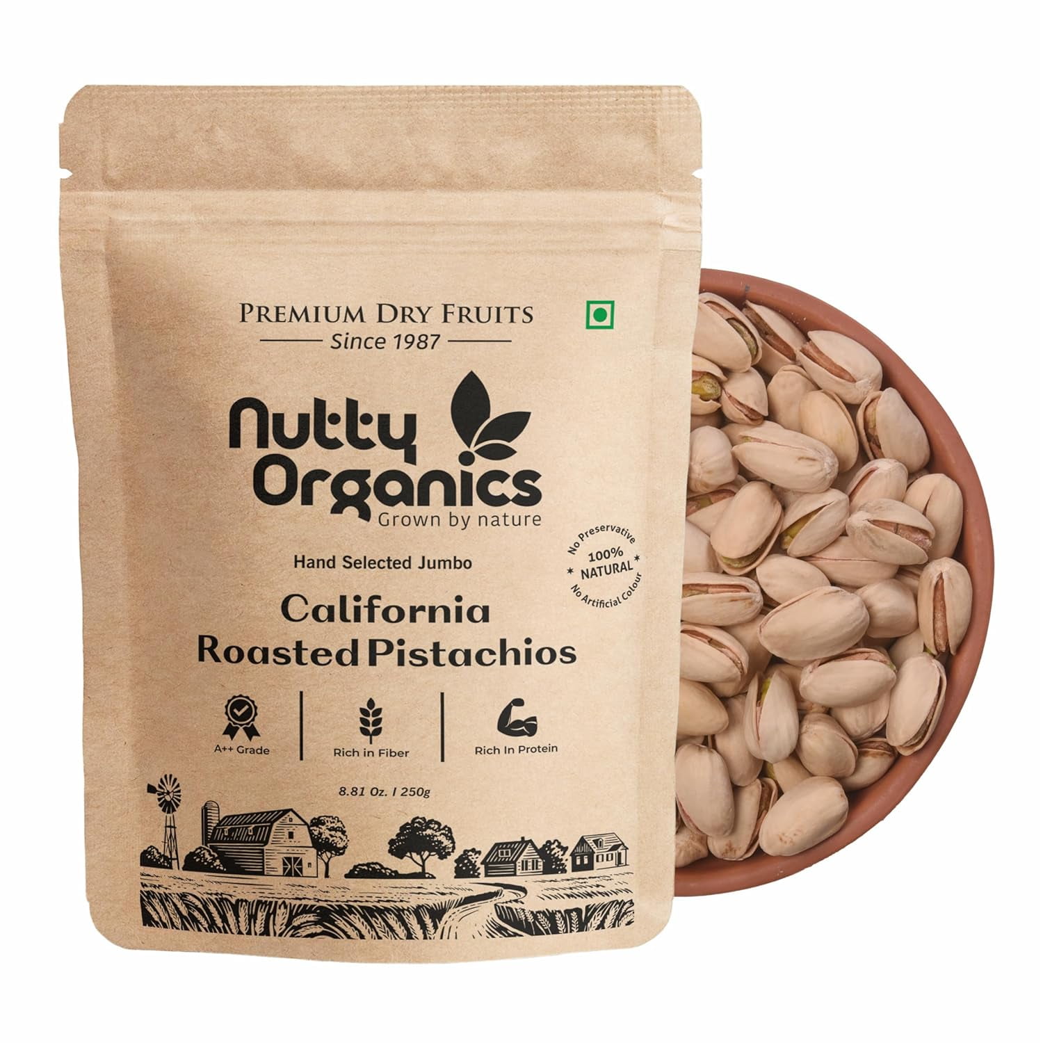 Natural Premium California Roasted Pistachios By Nutty Organics 250gm, | Nutritious & Delicious ...