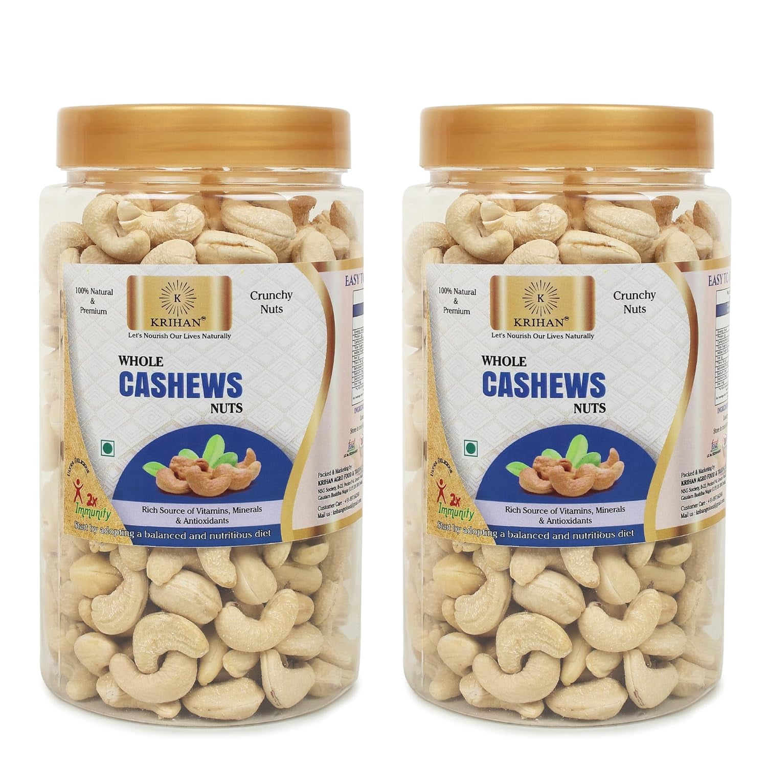 Natural Premium Whole Cashew Nuts By K Krihan (250gm*2) Each | Crunchy ...