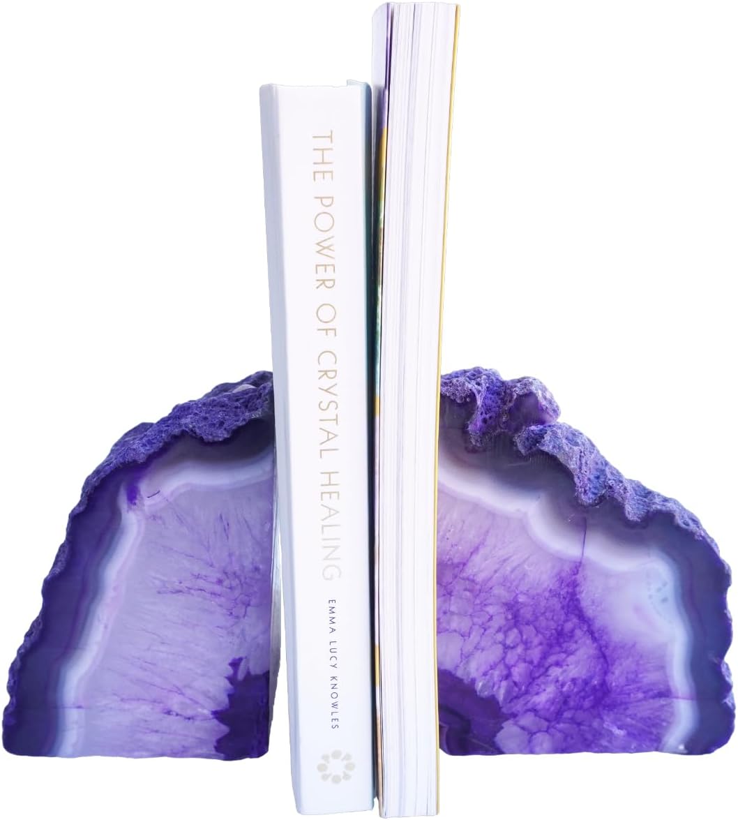 Natural Purple Dyed Agate Geode Bookends - 2 to 3 lb Heavy Duty Rock ...