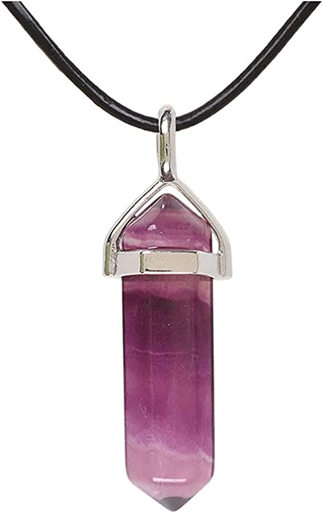 Natural Purple Fluorite Gemstone Hexagonal Pointed Reiki Chakra Pendant ...