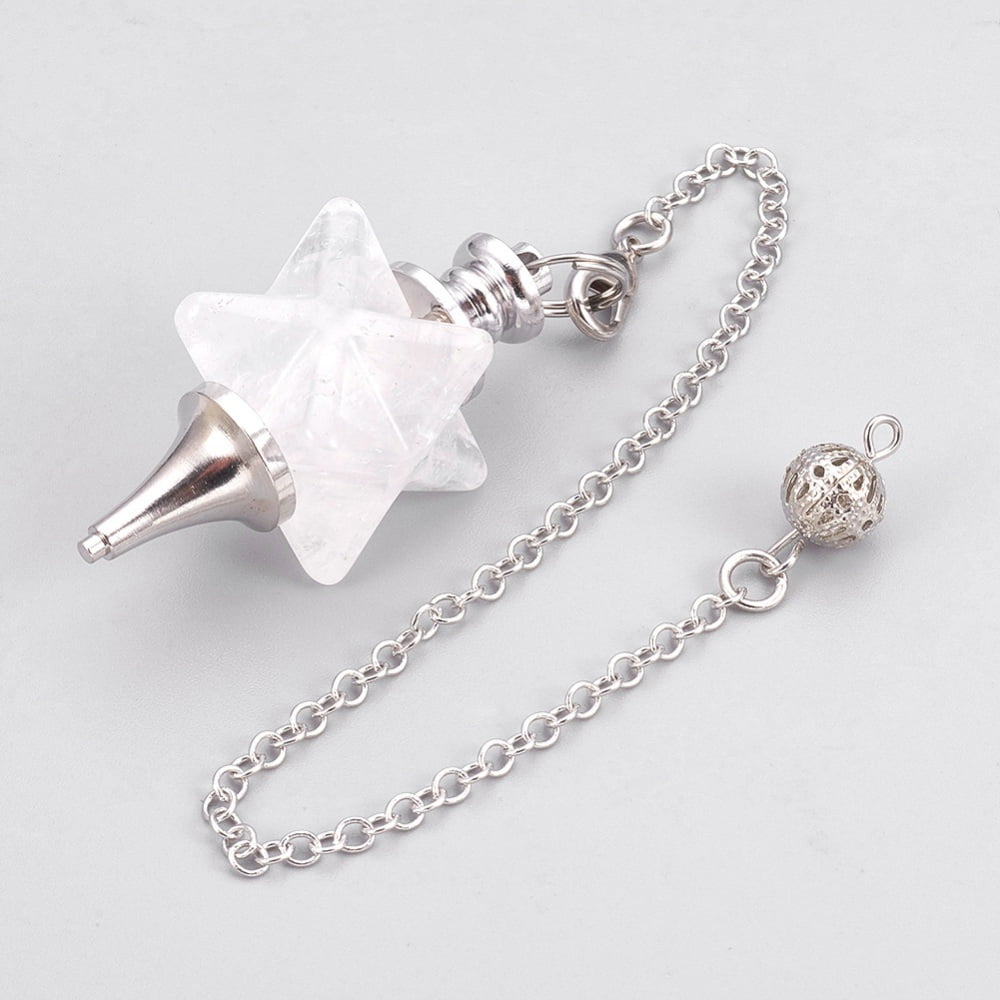 Natural Quartz Crystal Dowsing Pendulums with Platinum Tone Brass Findings Star 235mm Hole: 2mm ...