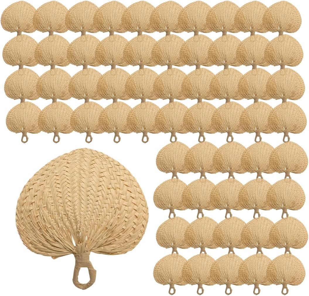 Natural Raffia Hand Fans, 60-Pack, Bulk Pack, Palm Leaf Hand Fans, Buri ...