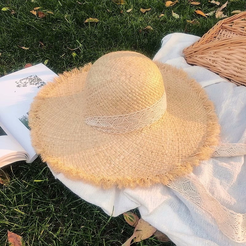 Natural Raffia Hat Women Summer Hand Woven Straw Hat Gilrs Holiday Sun ...