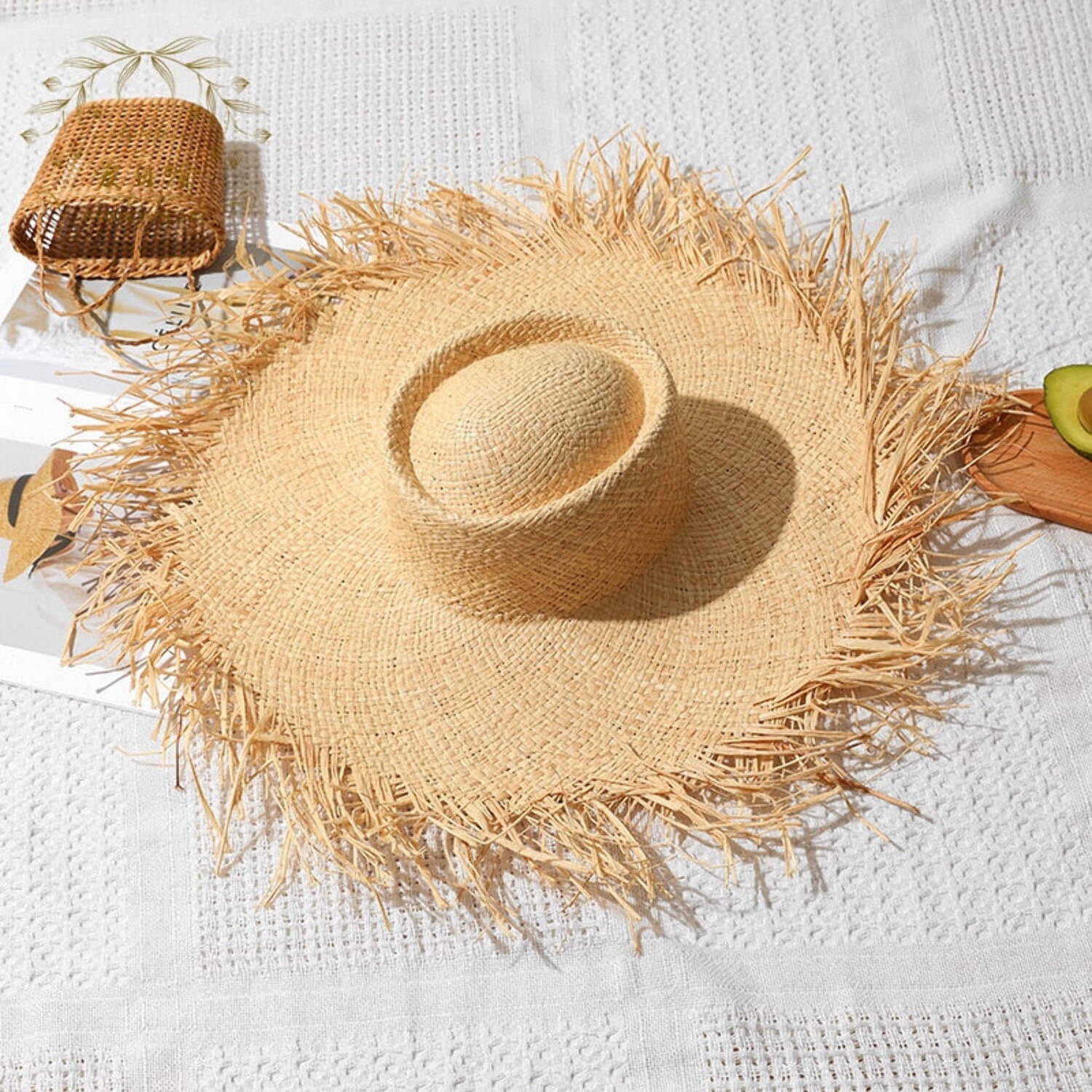 Natural Raffia Hat Women Summer Hand Woven Straw Hat Gilrs Holiday Sun ...