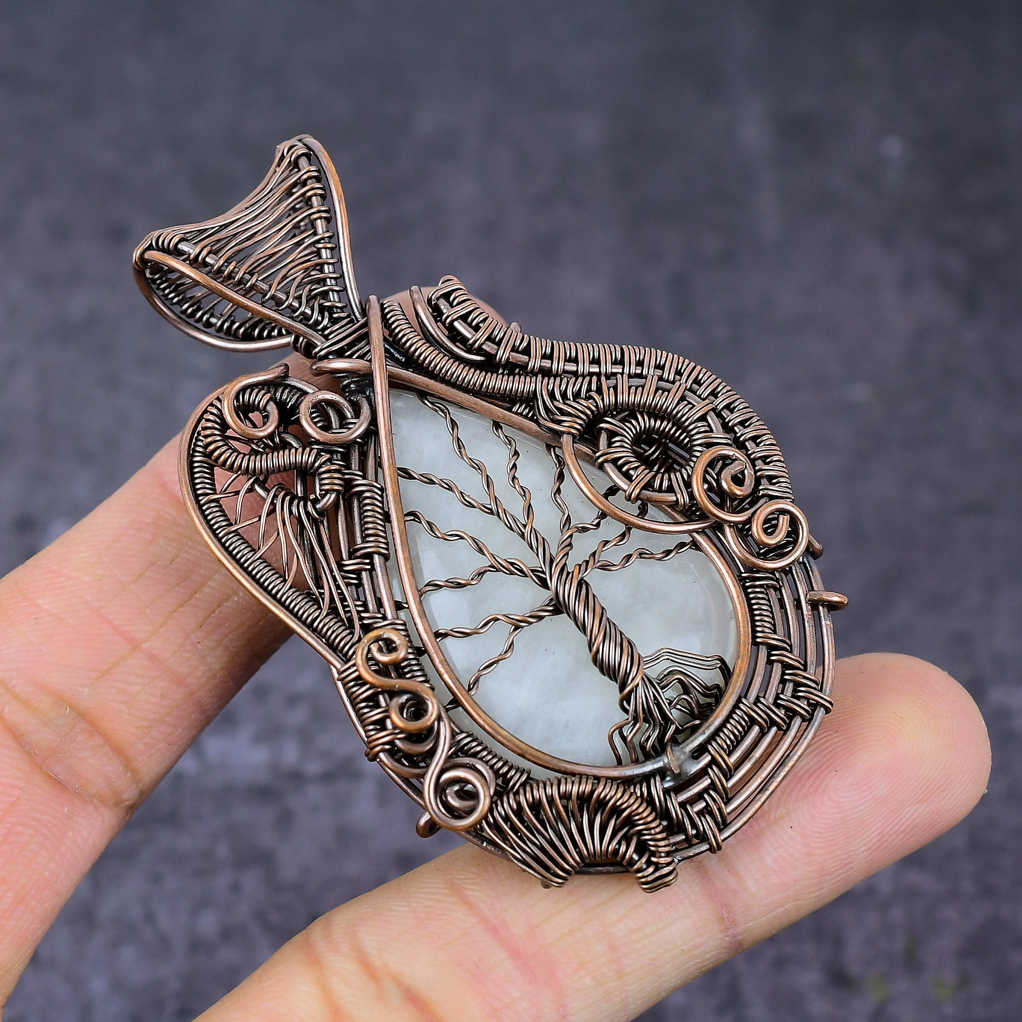 Natural Rainbow Moonstone Copper Wire Wrap Tree Of Life Pendant 2.76 ...