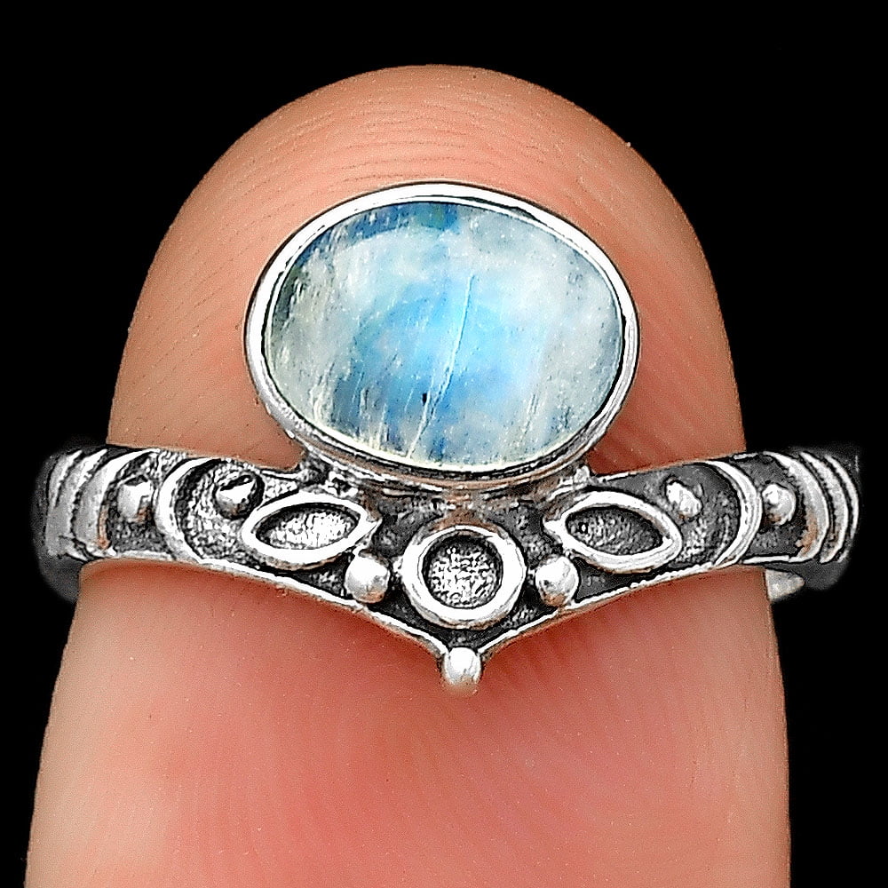 Natural Rainbow Moonstone - India 925 Sterling Silver Ring s.7 Jewelry ...