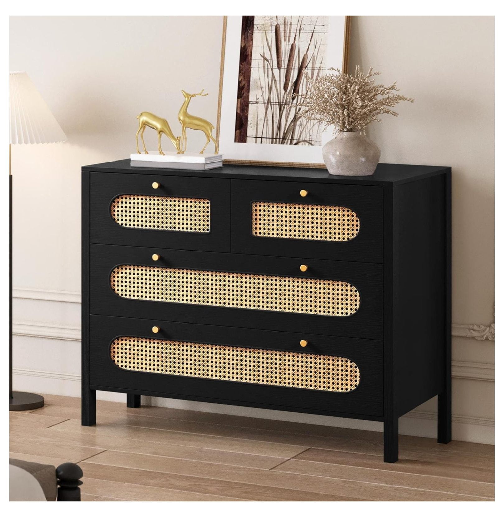 Natural Rattan 4 Drawer Dresser, Black Rattan Dressers Chest of Drawers ...