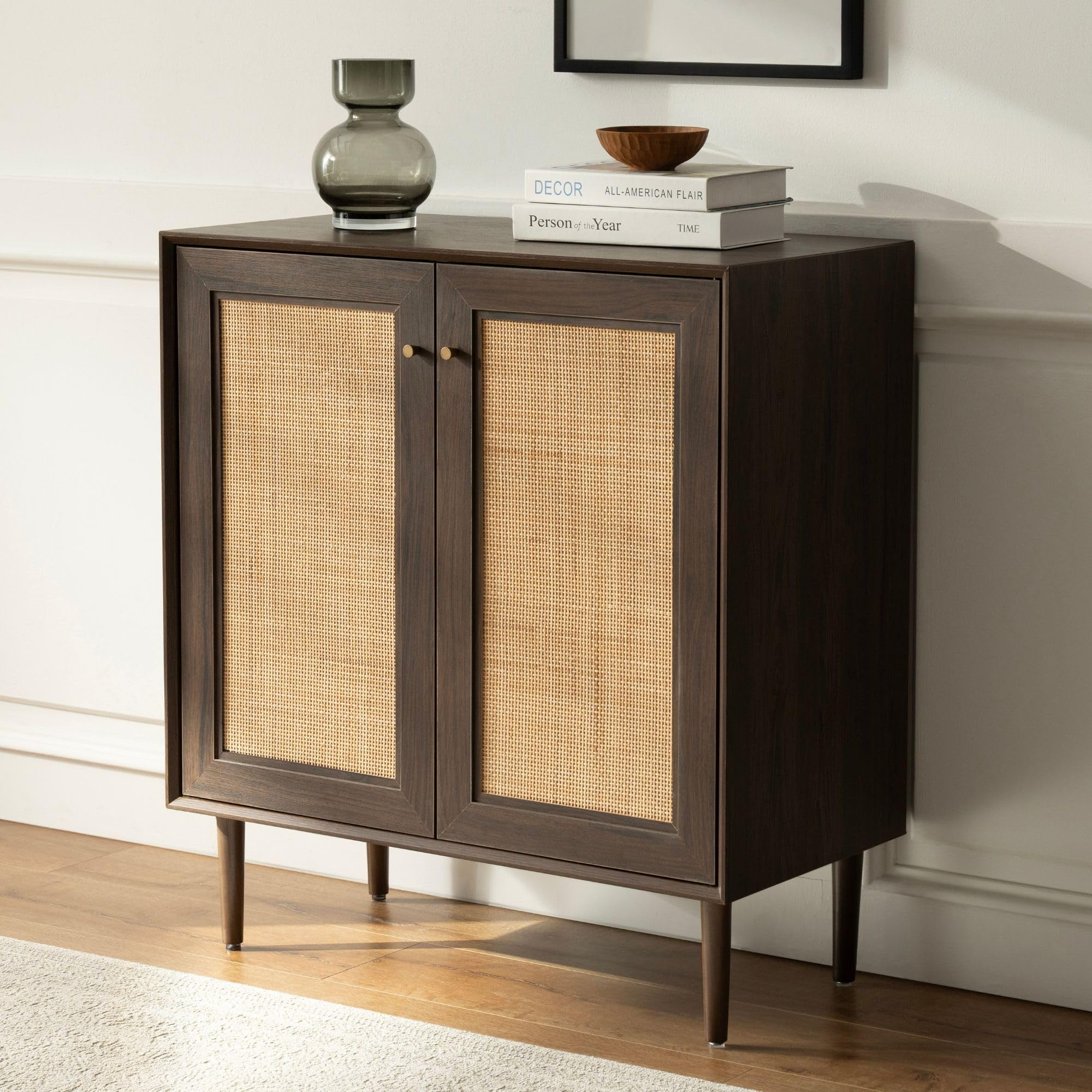 Natural Rattan Cabinet Sideboard with Storage, Boho Free Standing ...