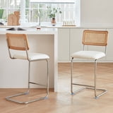 Natural Rattan Counter Height Stools Set of 2 with Solid Wood Back, 24 ...