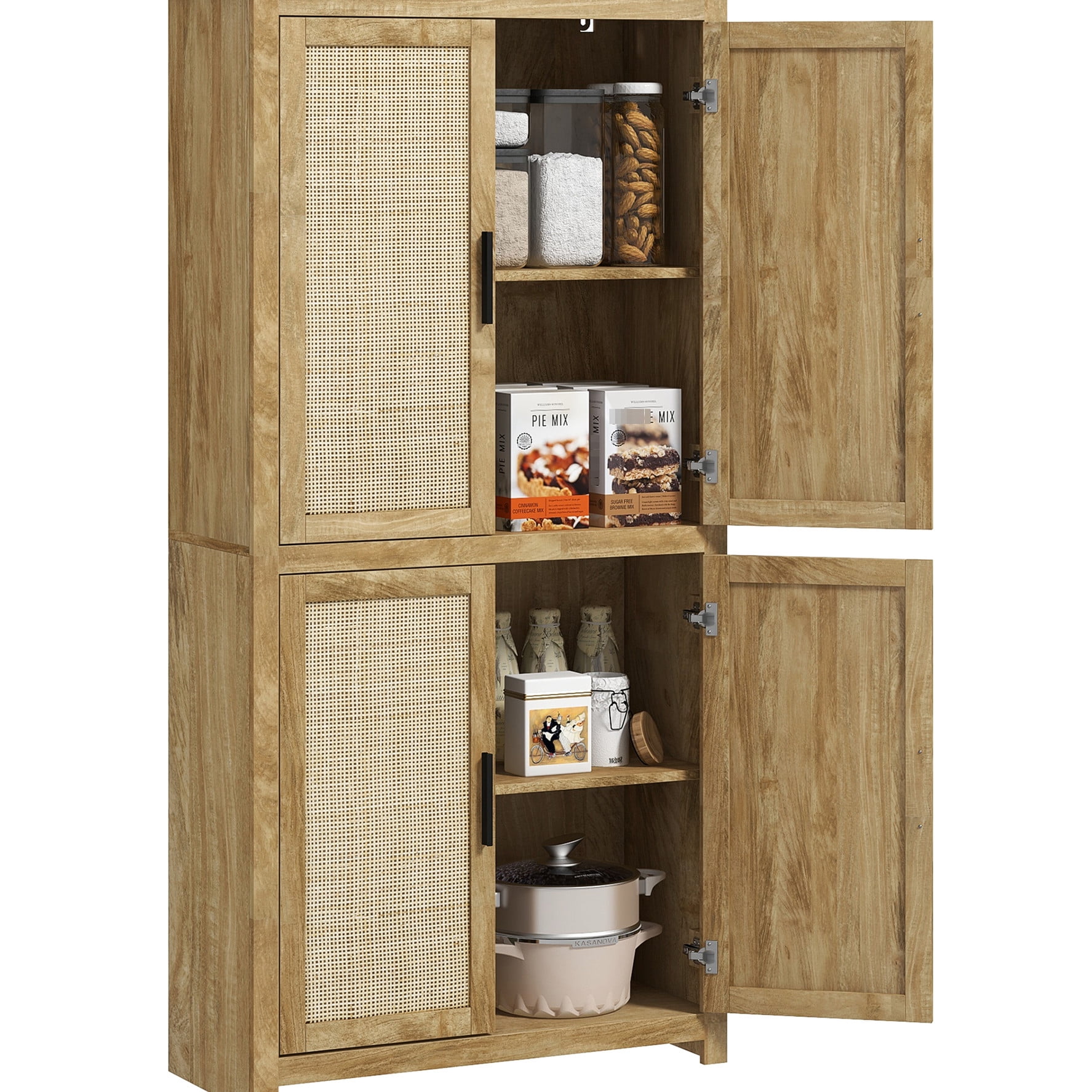 Natural Rattan Kitchen Storage Cabinet with 6-level Adjustable Shelf ...