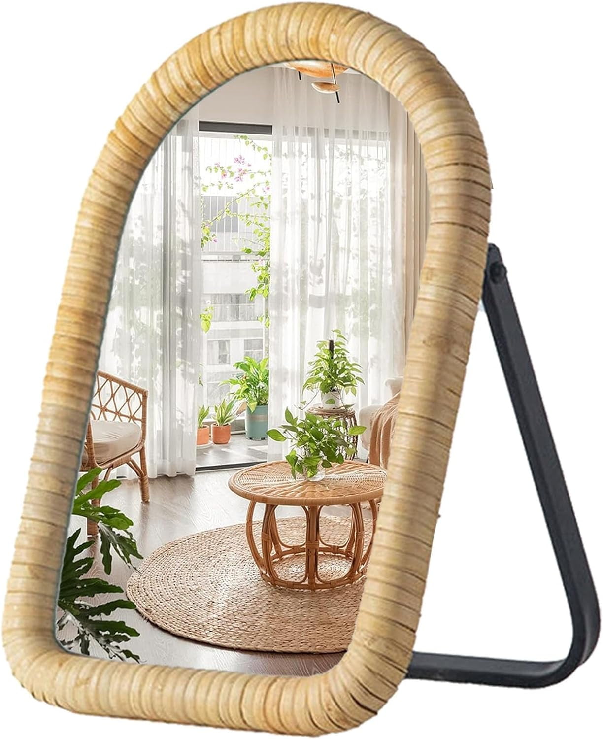 Natural Rattan Mirror Boho Vanity Desk Arched Mirror, Vintage Makeup ...