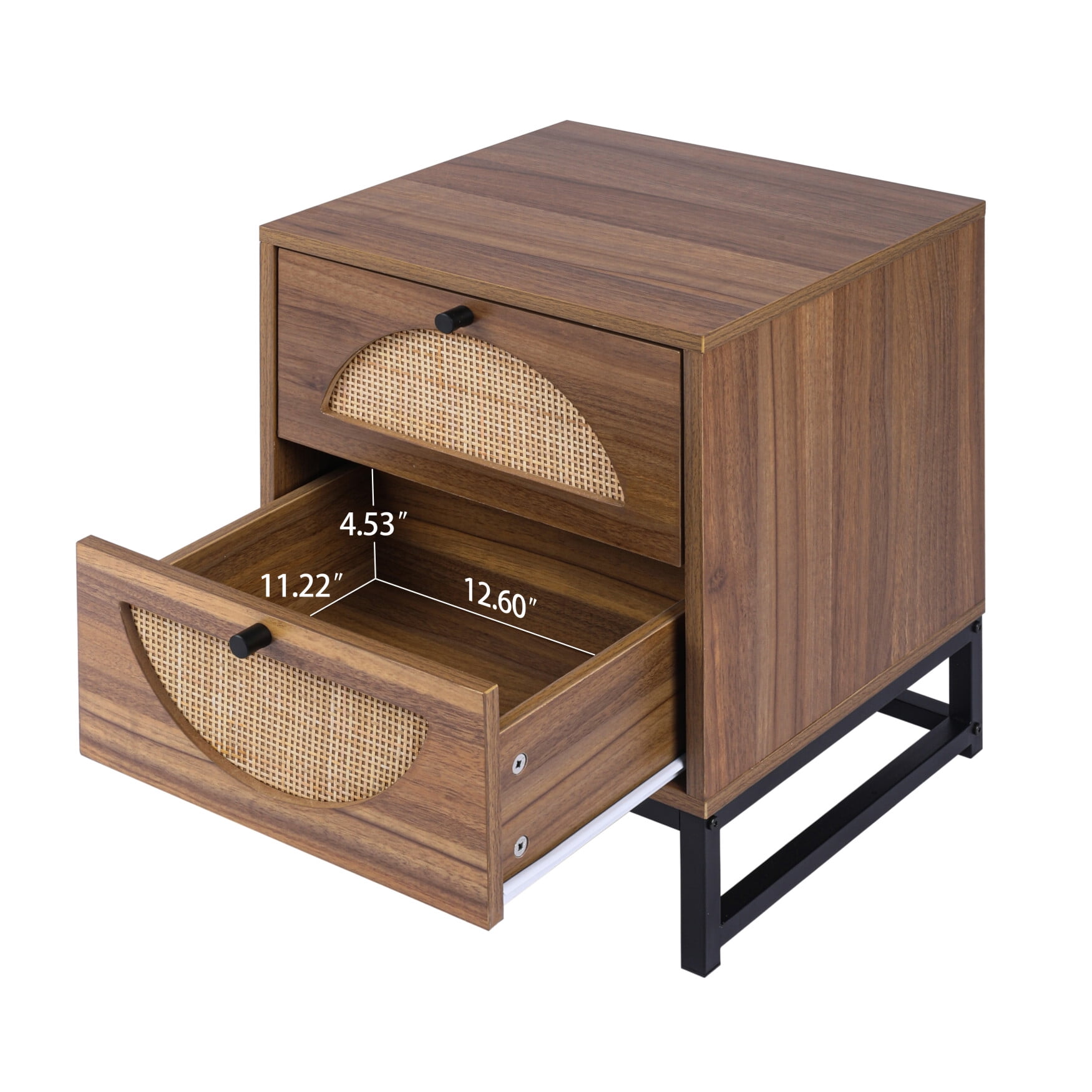 Natural Rattan Nightstands Set of 2 with Semicircular Pattern, Modern ...
