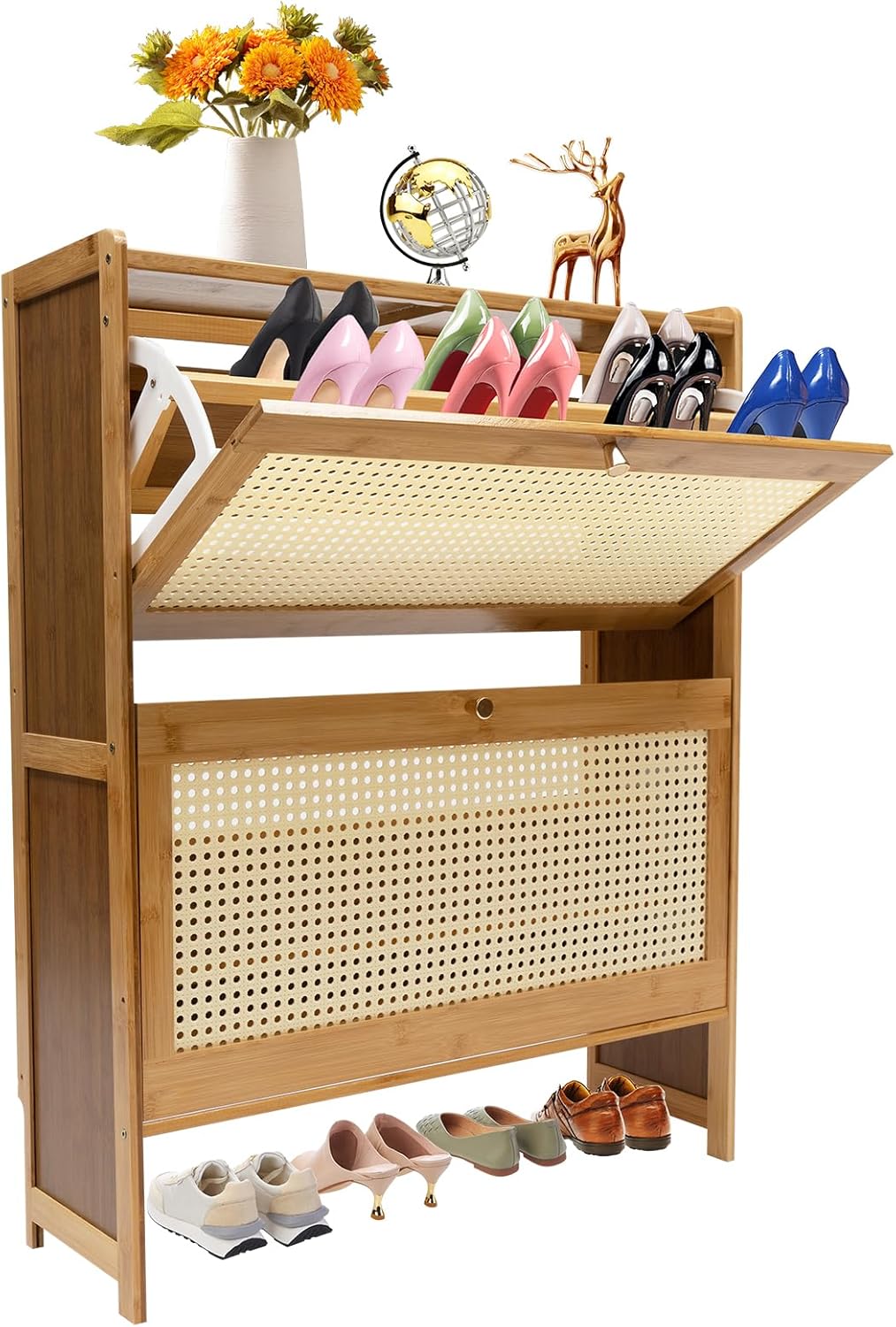 Natural Rattan Shoe Cabinet, Entryway Shoe Storage,Rectangular Shoe ...