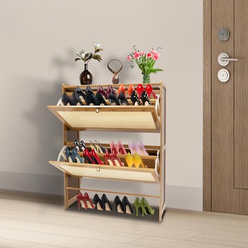 Natural Rattan Shoe Cabinet, Entryway Shoe Storage,Rectangular Shoe ...