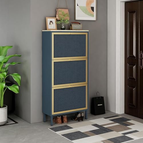 Natural Rattan Shoe Cabinet with 3 Flip Drawers, Entrance Hallway Free ...