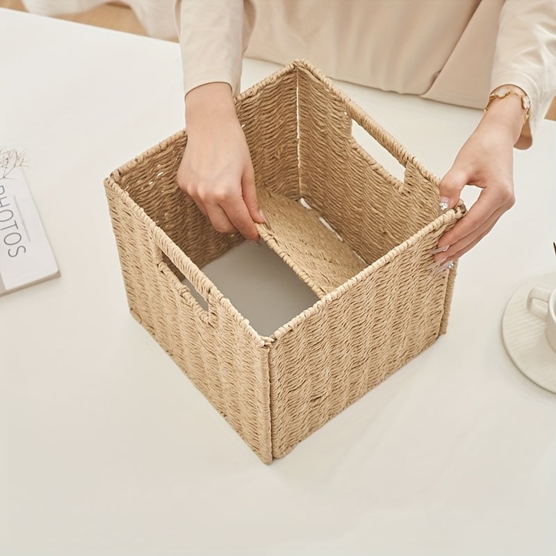 Natural Rattan Storage Baskets, Foldable Square Natural Rattan Storage ...