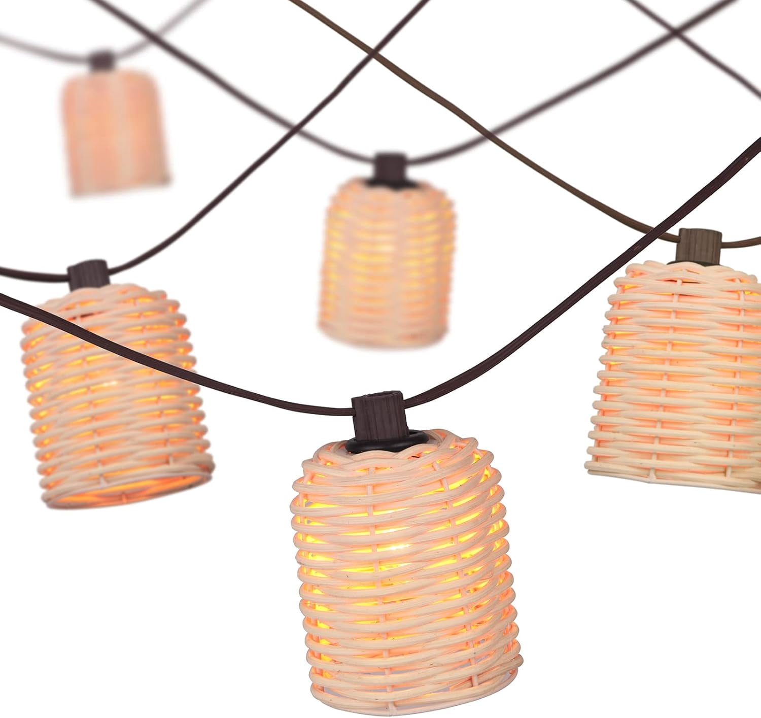 Natural Rattan String Lights, 10 Rustic Raffia Cage Lights,10 Ft Plug ...