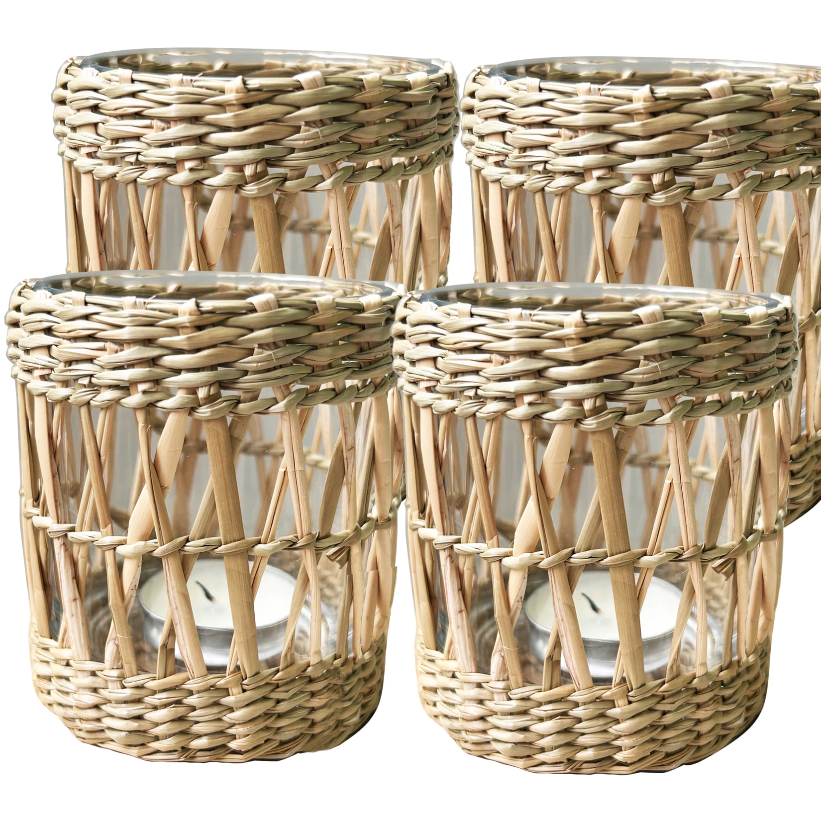Natural Rattan Wicker Woven Votives Candle Holder Tea Light Candle ...
