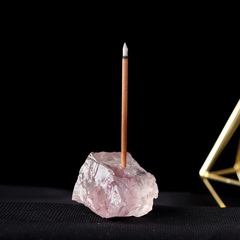 Natural Raw Rose Quartz Incense Holder Reiki Energy Stone Display ...
