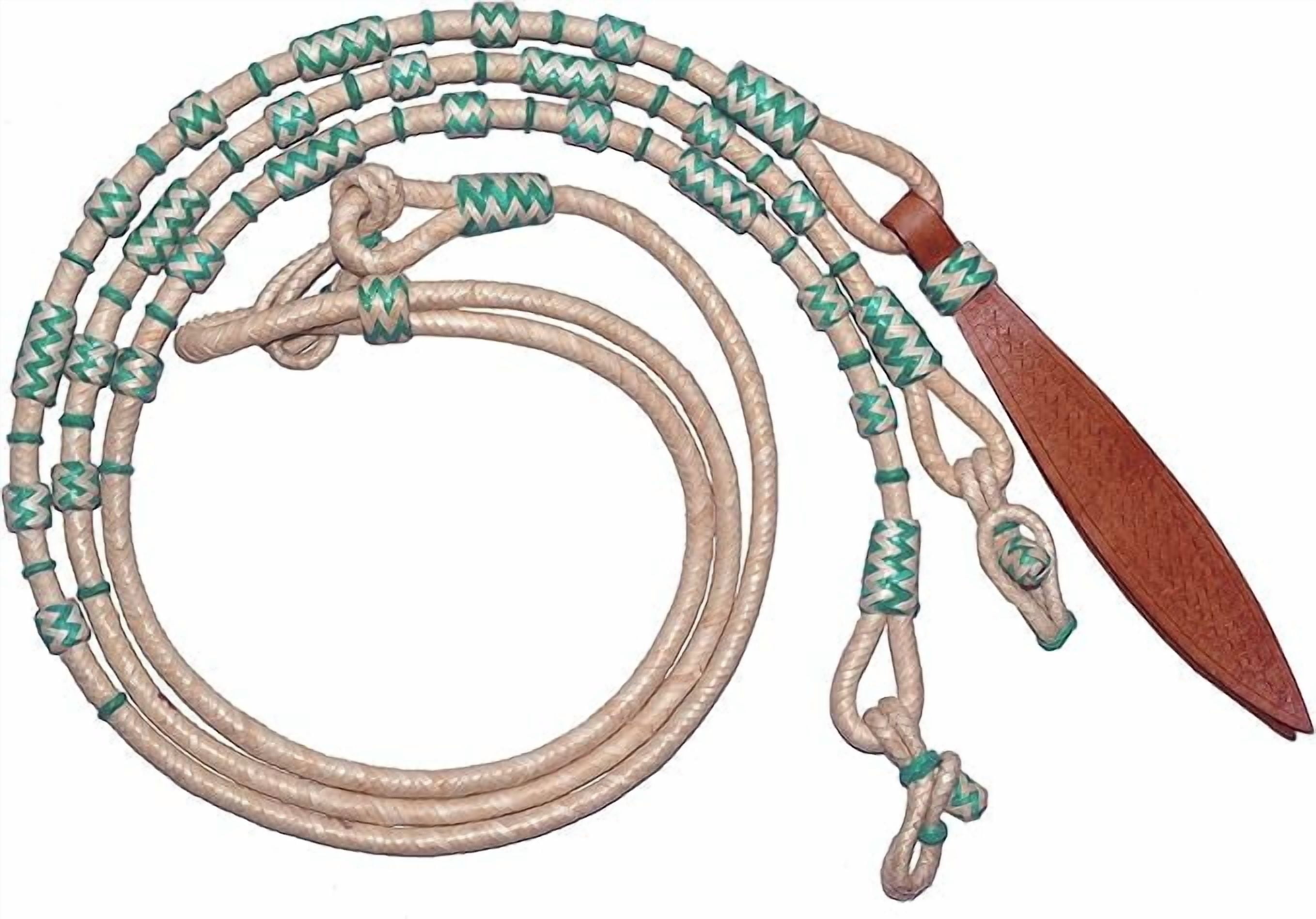 Natural Rawhide Romel Reins – 8.5 Ft Western Horse Tack with Turquoise ...