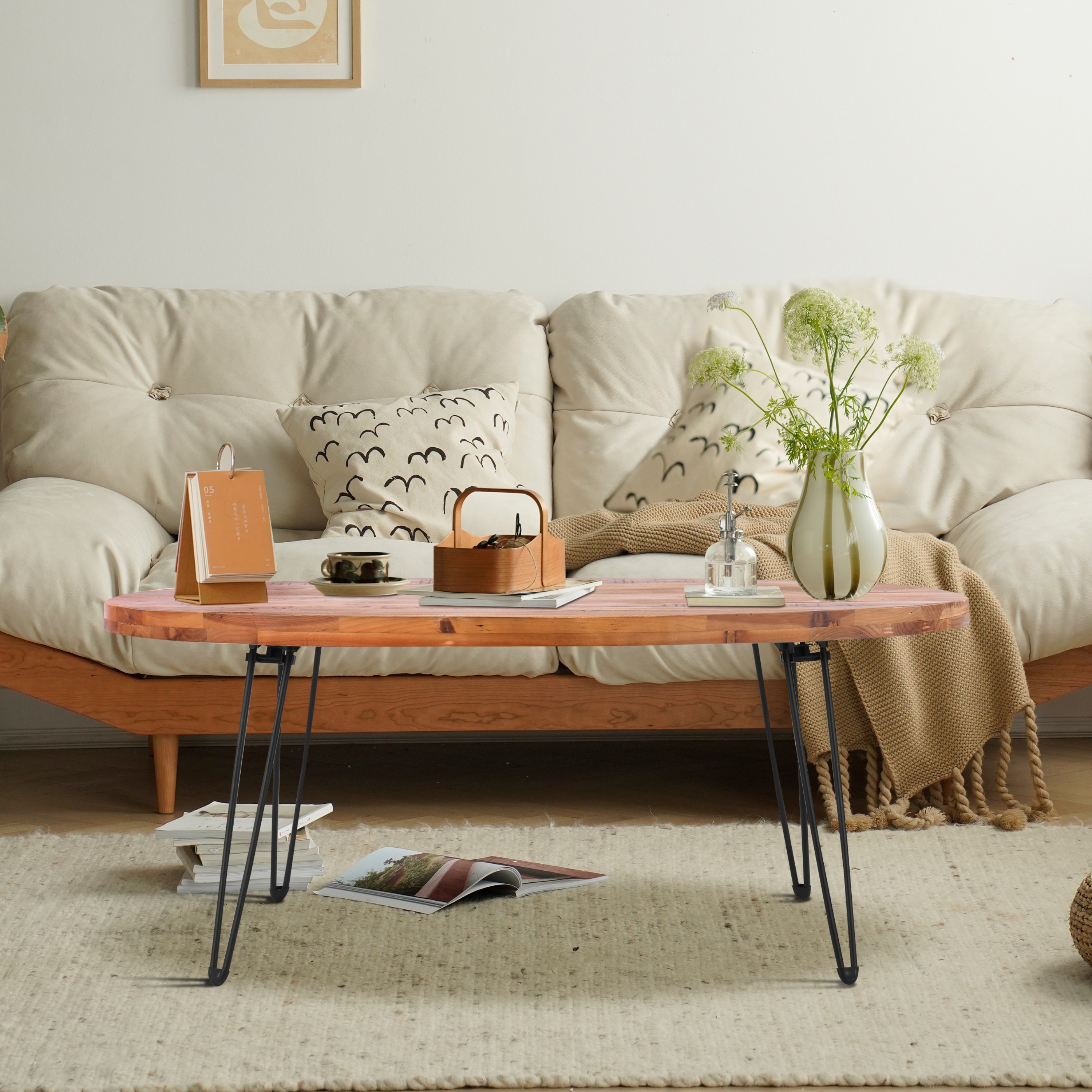 Natural Reclaimed Wood Foldable Cocktail Table, Living Room Coffee ...