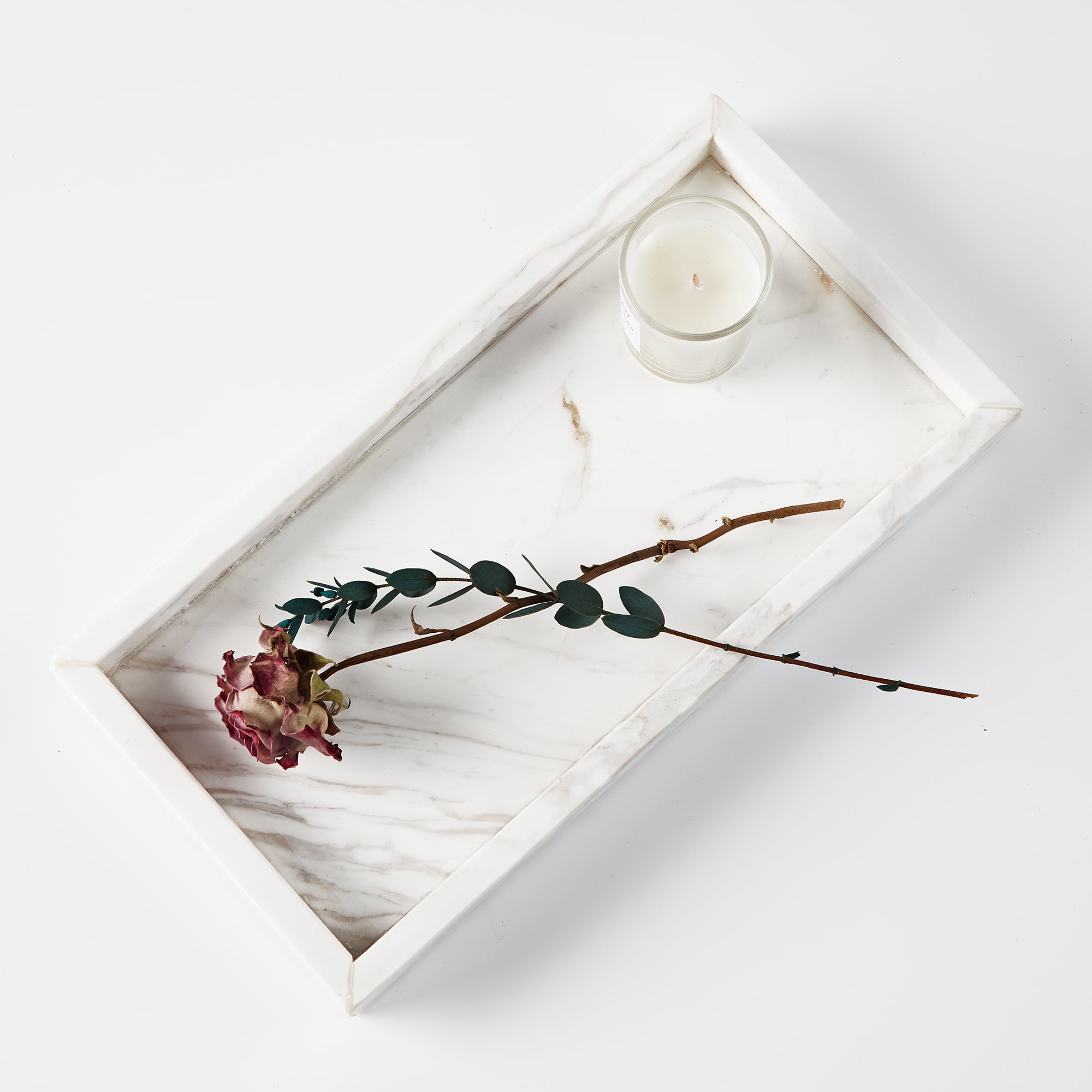 Natural Rectangle White Marble Bathroom Tray 12 Inch W x 6 Inch D x 0. ...