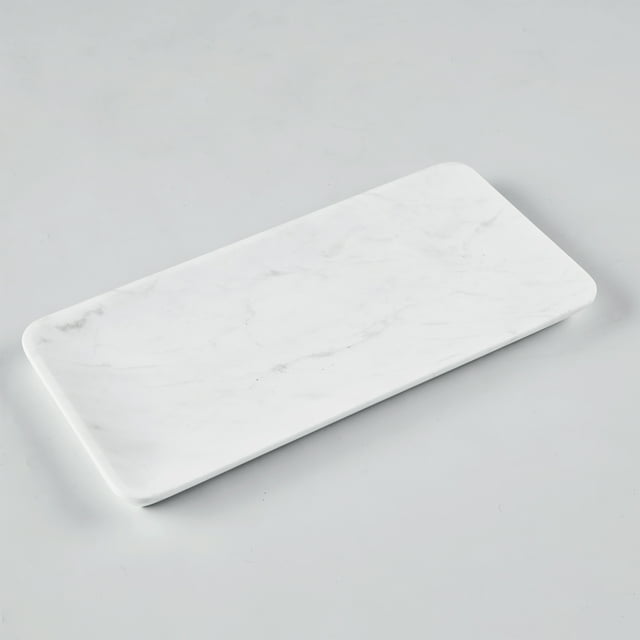 Natural Rectangle White Marble Bathroom Tray 12 Inch W x 6 Inch D x 0.75 Inch H, Sturdy Toiletry ...