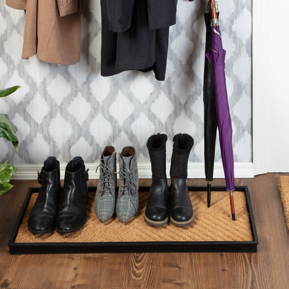 Natural & Recycled Rubber Boot Tray with Tan & Blue Coir Insert ...