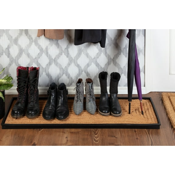 Natural & Recycled Rubber Boot Tray with Tan & Blue Coir Insert ...