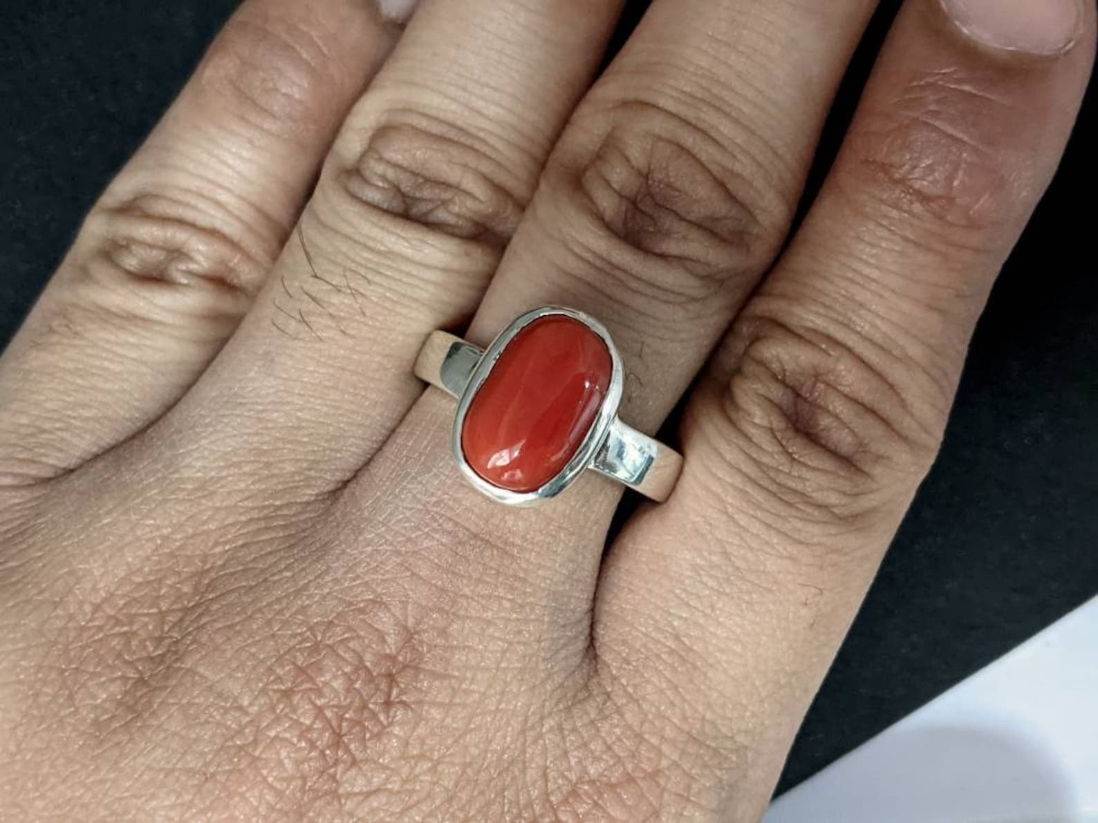 Natural Red Coral Silver Ring | Certified Moonga Mangal Dosh Mars ...