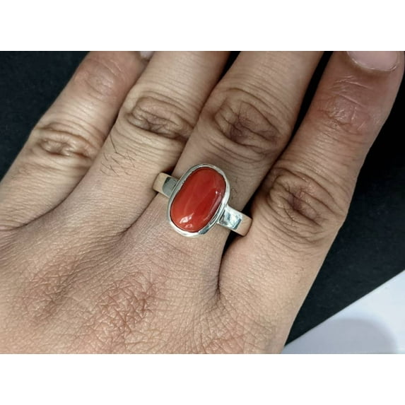Natural Red Coral Silver Ring | Certified Moonga Mangal Dosh Mars ...